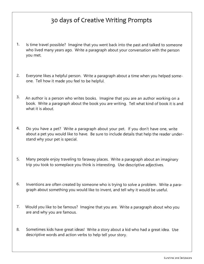 Creative Writing Prompts - 30 Days of No-prep "anytime" Writing ...