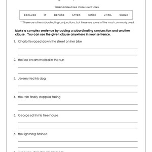 Coordinating and Subordinating Conjunctions - FANBOYS - 7 Worksheets ...