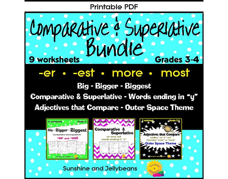 Comparative and Superlative BUNDLE : -er, -est, More, Most - Grades 3-4 ...