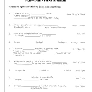 50 Homonyms - Sound-alike Words - Grade 3-4 - 5 Practice Worksheets ...