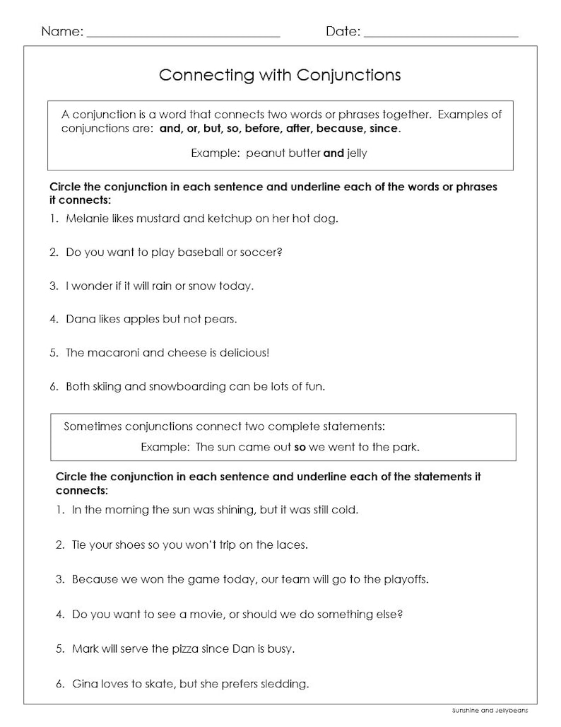 Coordinating and Subordinating Conjunctions - FANBOYS - 7 Worksheets ...