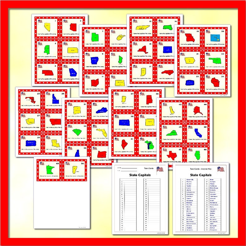 50 Task Cards - U.S. States and Capitals - State Capitals Practice ...