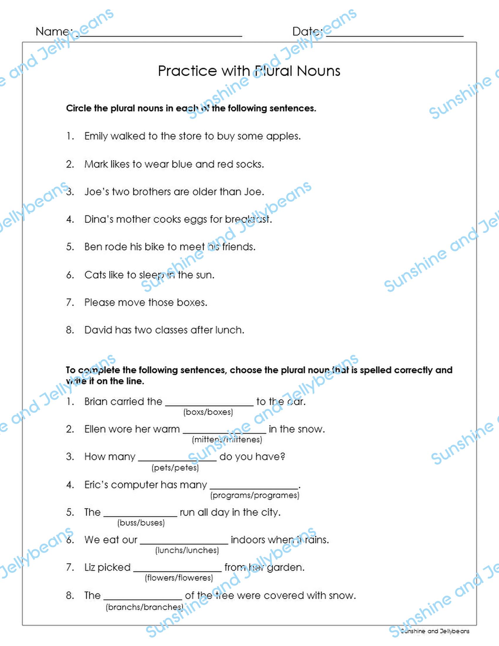 Singular and Plural Nouns Grades 1-2 - Parts of Speech, Writing, ELA ...