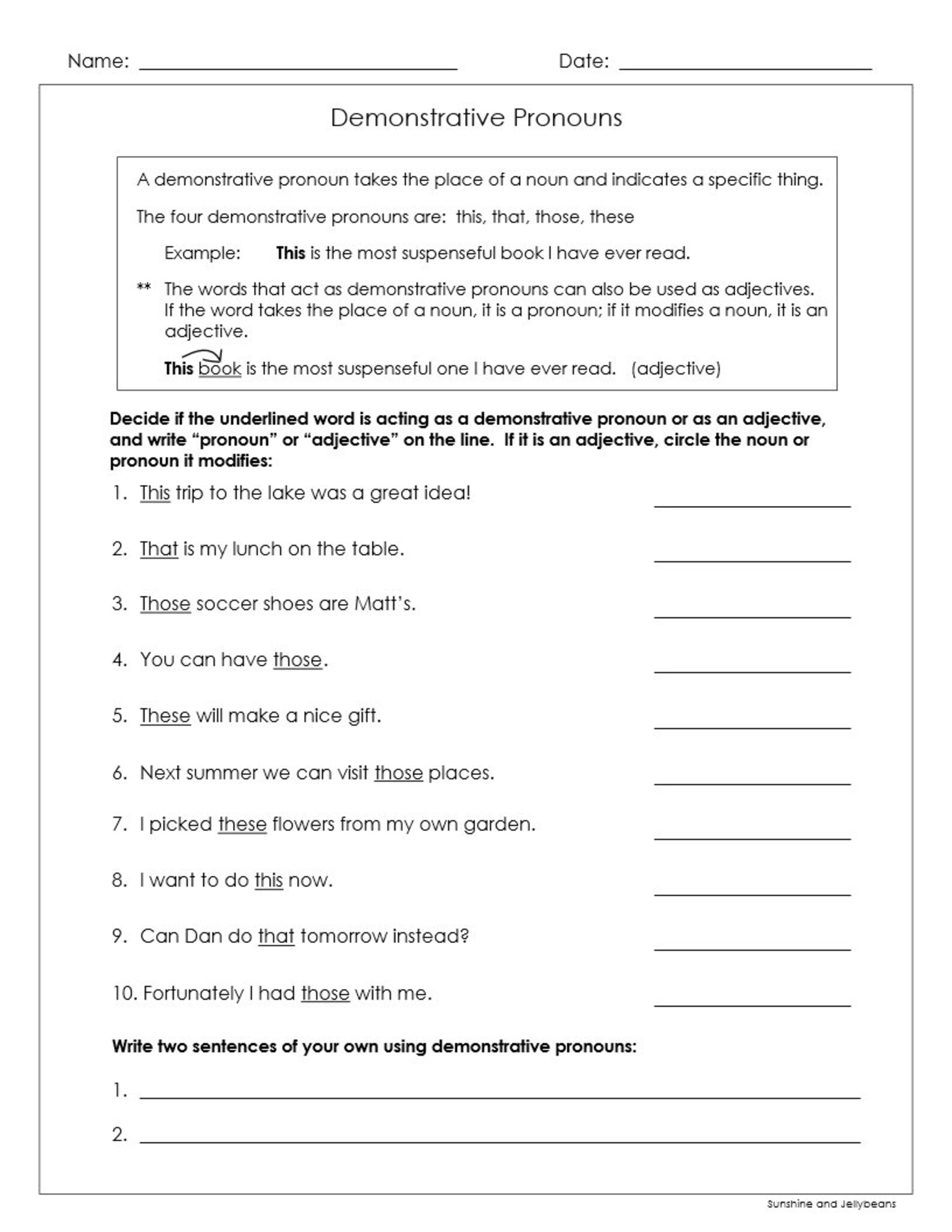 Demonstrative and Interrogative Pronouns - Grades 4-5-6 - Practice and ...