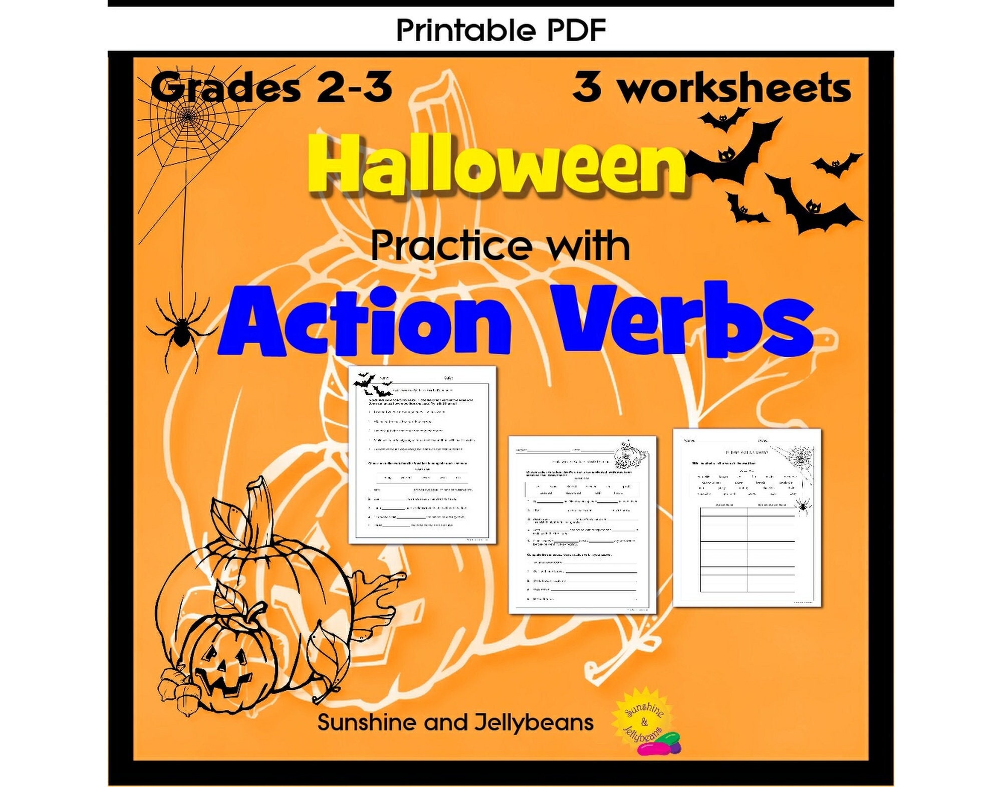 Action Verbs Practice - 3 Halloween Themed Worksheets - Grades 2-3 ...