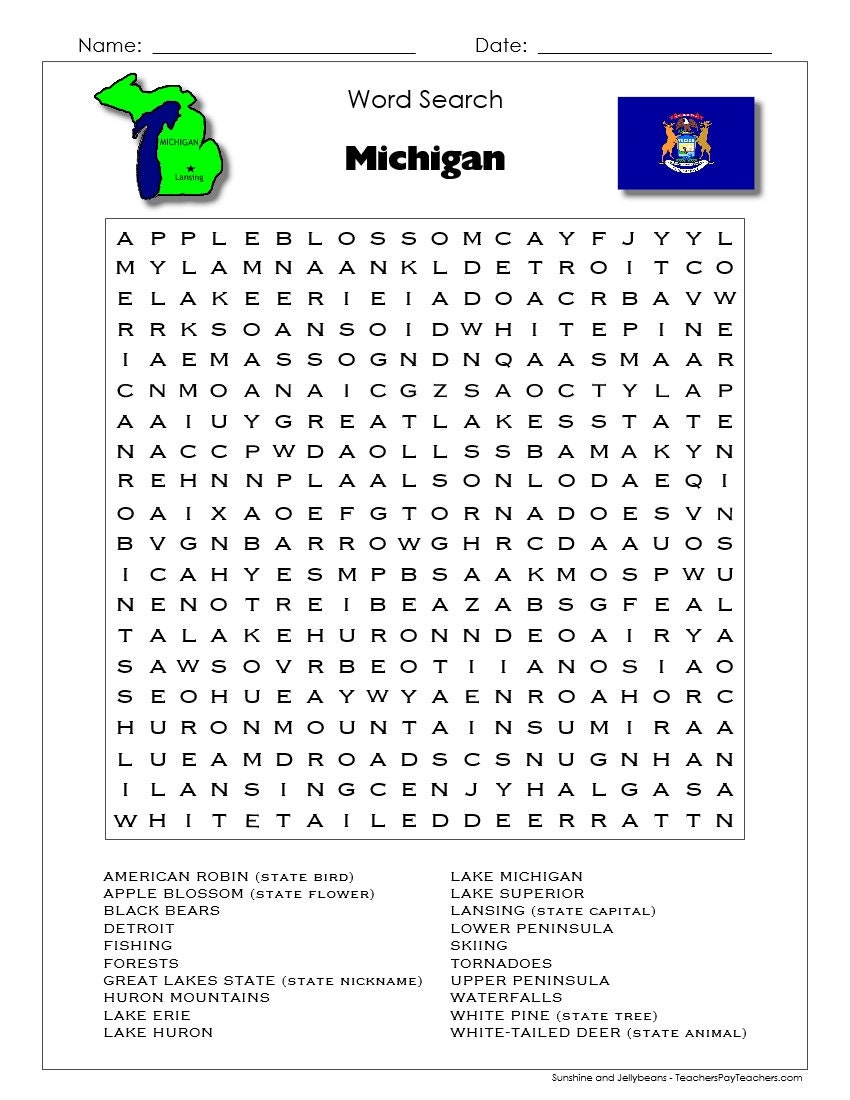 50 States Word Search Puzzles - U.S. States Geography Activity - Grades ...