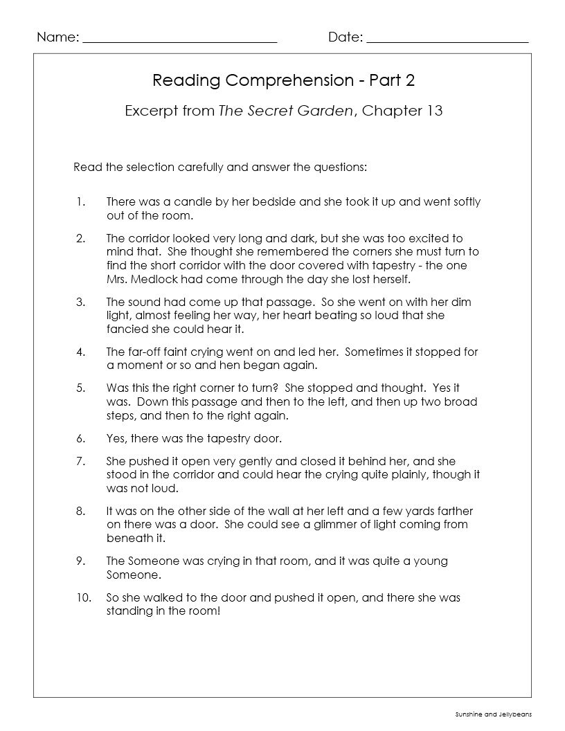 Reading Comprehension - "the Secret Garden" - Chapter 13 - Grades 3-4 ...