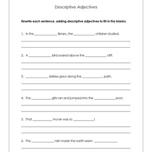 Descriptive Adjectives - Recognizing and Writing - 4 Worksheets ...