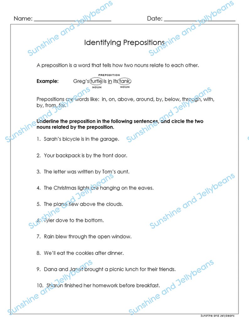 Practice With Prepositions and Prepositional Phrases Grade 4 - Parts of ...