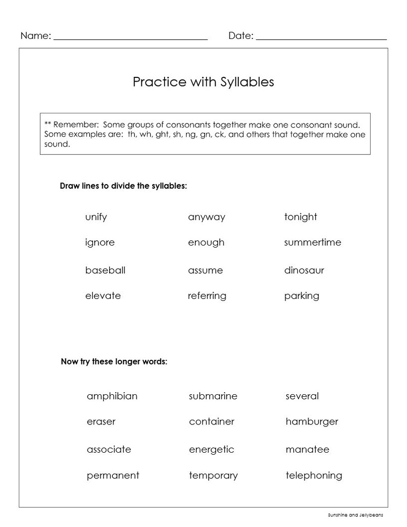 Syllables - Dividing Rules and Practice - Grades 3-4-5 - Reading ...