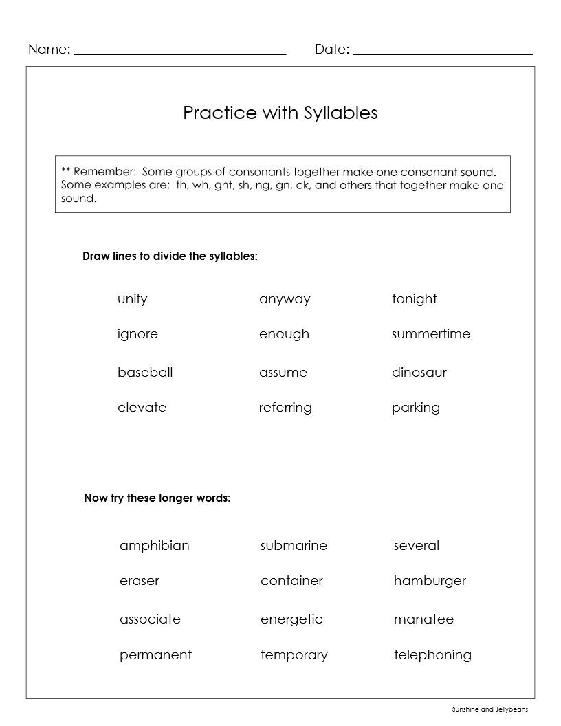 Syllables - Dividing Rules and Practice - Grades 3-4-5 - Reading ...