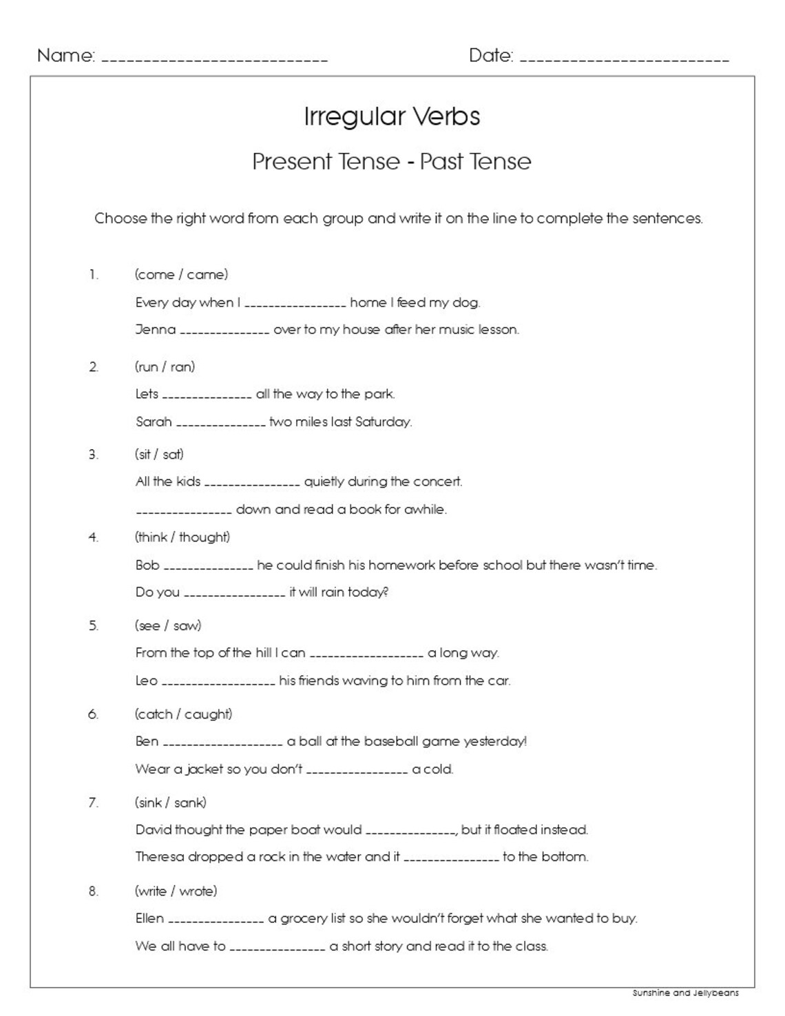 Irregular Verbs, Present and Past Tense - Vocabulary, Spelling ...