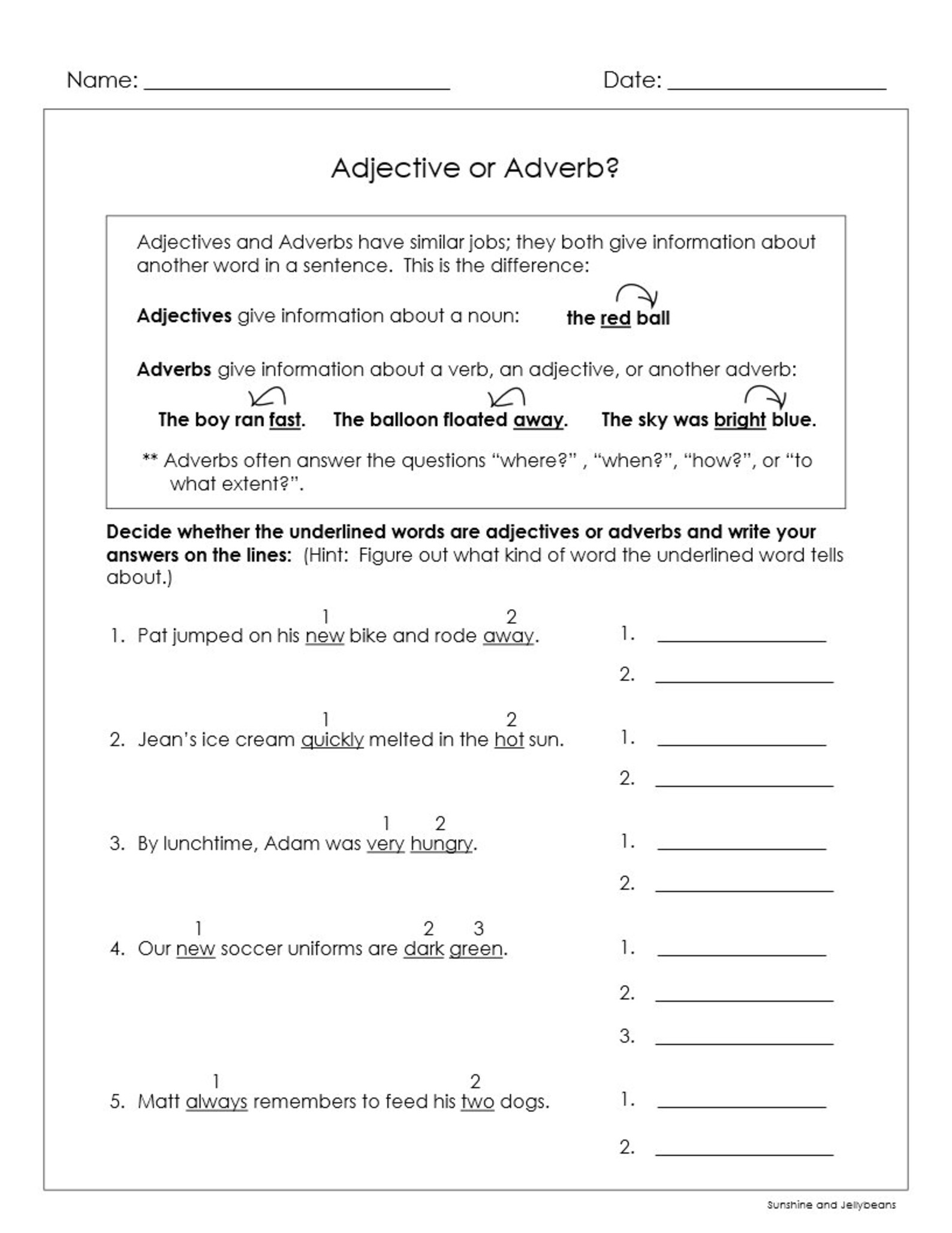 Adverbs That Tell When, Where and How - 4 Worksheets - Grades 2-3 ...