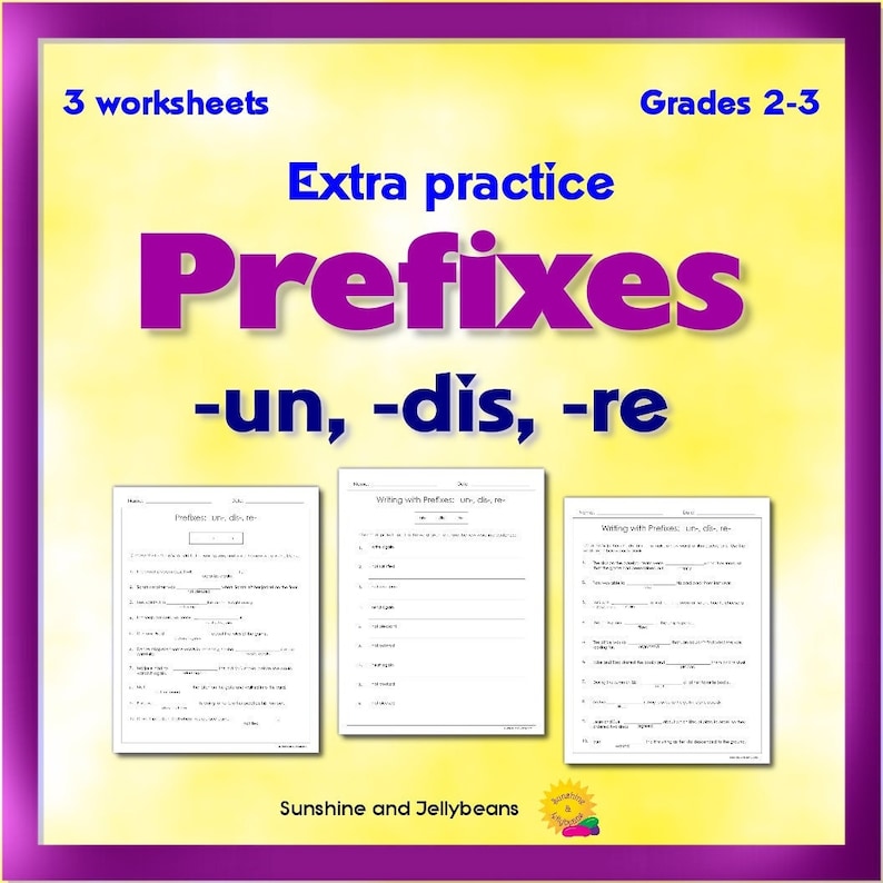 Prefixes: Un Dis Re / 3 Worksheets Grades 2-3 Practice - Etsy