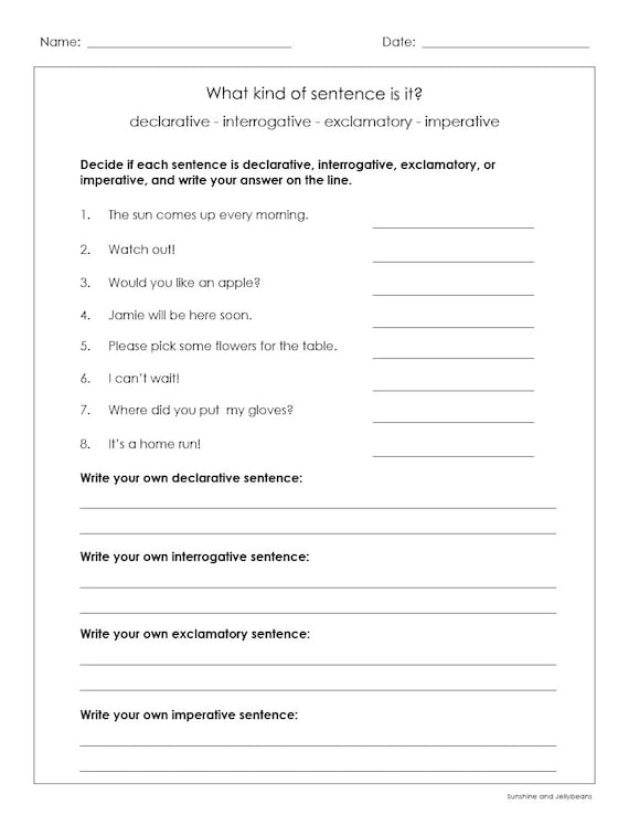 Interrogative Sentence Worksheets