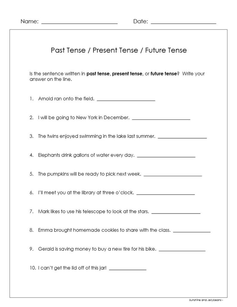 Past, Present and Future Tenses - 5 Verb Worksheets - Grades 2-3 - CCSS ...