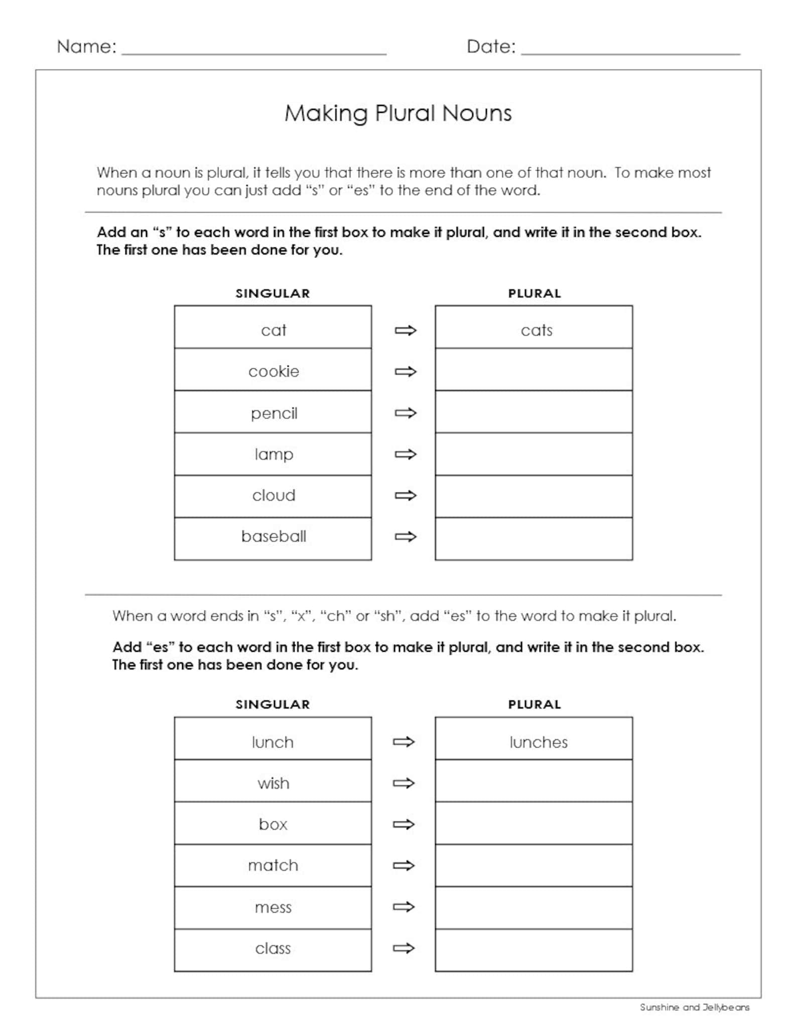 Singular and Plural Nouns - 4 Practice Worksheets - Grades 1-2 - CCSS ...