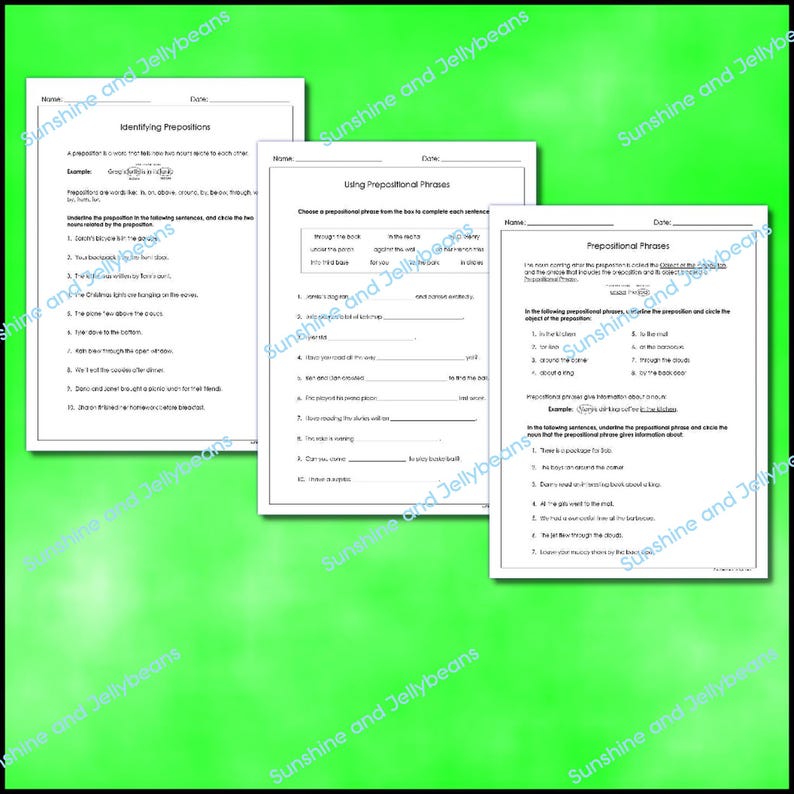 Practice With Prepositions and Prepositional Phrases Grade 4 - Parts of ...