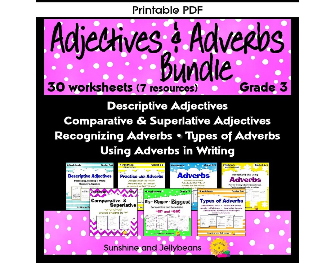 Adjectives-adverbs Bundle Grade 3 - 30 Worksheets - Parts of Speech ...