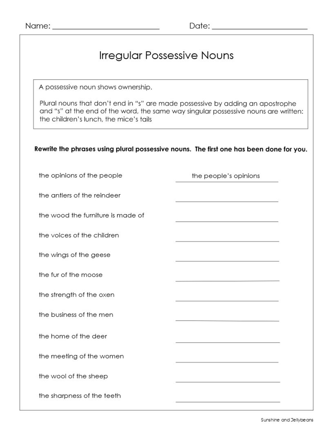 Possessive Nouns - Singular Plural Irregular - Grammar Writing No-prep ...
