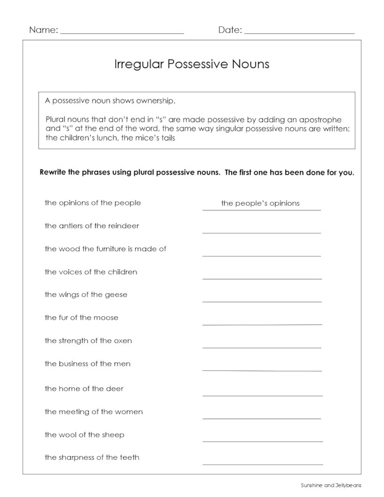 Possessive Nouns - Singular-plural-irregular - 4 Worksheets - Grades 3 ...
