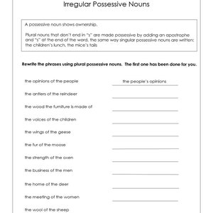 Possessive Nouns - Singular Plural Irregular - Grammar Writing No-prep ...