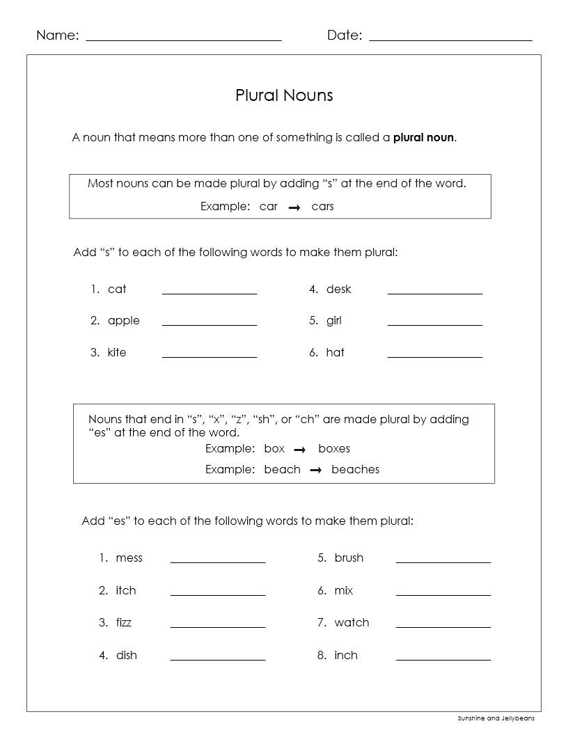 Plural Nouns - Regular and Irregular - 8 Worksheets - Grades 2-3 - CCSS ...