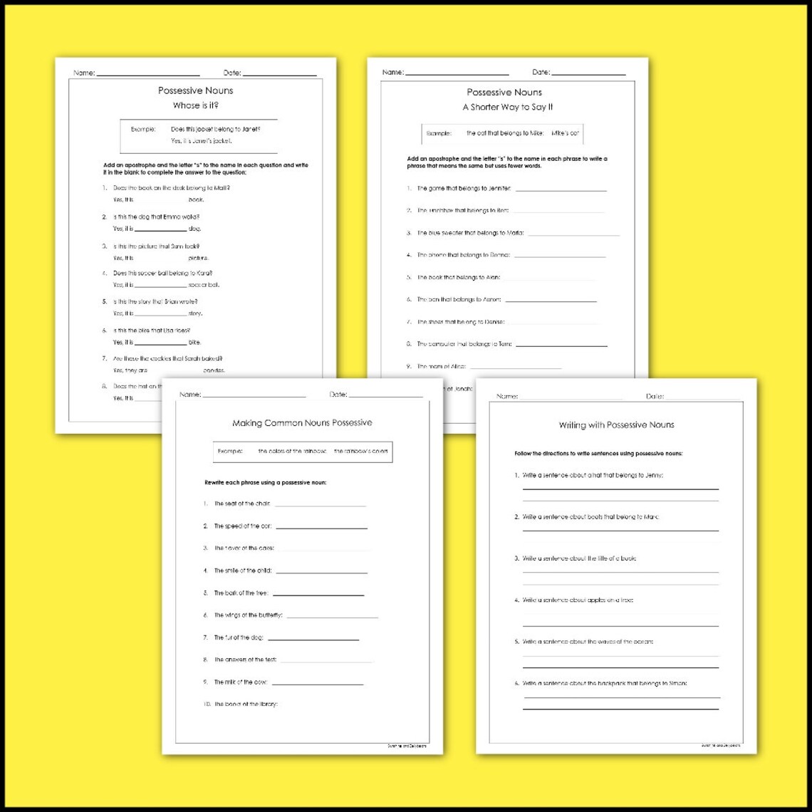 Possessive Nouns - Proper and Common Nouns - 4 Worksheets - Grades 1-2 ...