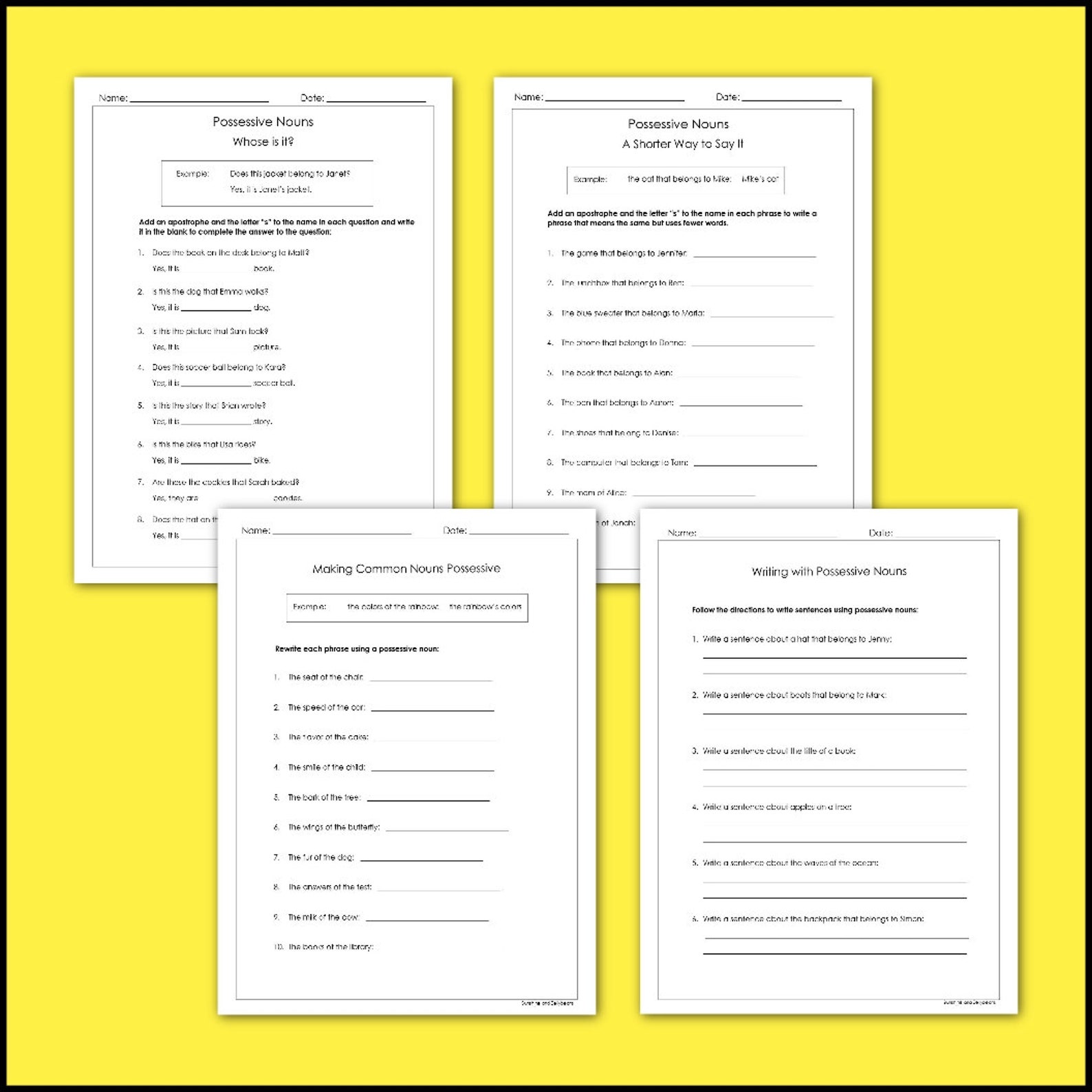 Possessive Nouns - Proper and Common Nouns - 4 Worksheets - Grades 1-2 ...
