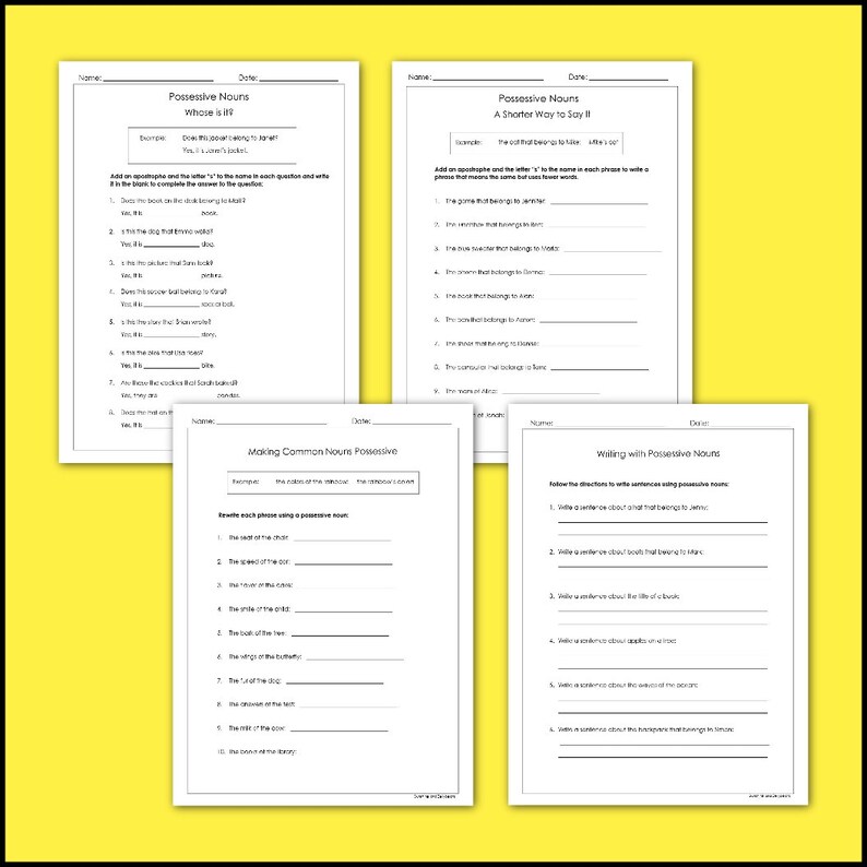 Possessive Nouns - Proper and Common Nouns - 4 Worksheets - Grades 1-2 ...