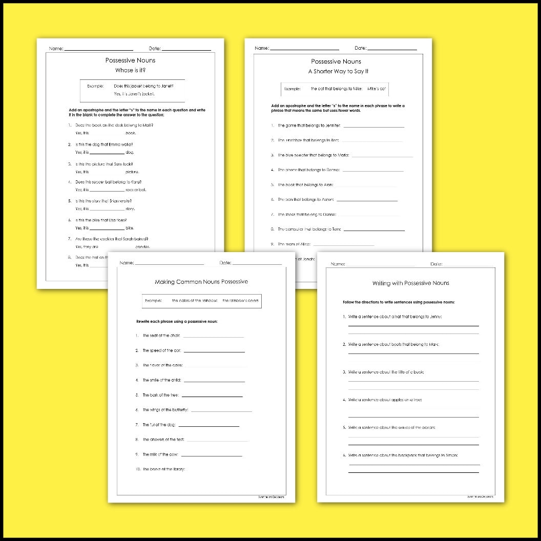 Possessive Nouns - Proper and Common Nouns - 4 Worksheets - Grades 1-2 ...