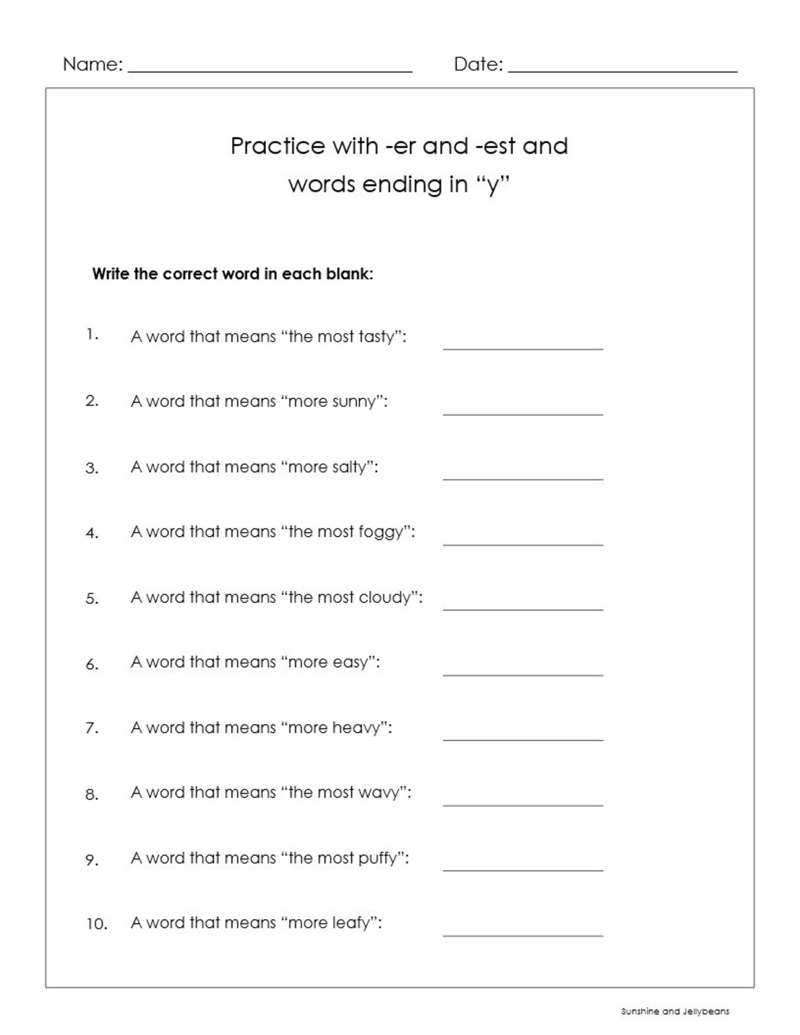Comparative / Superlative -er and -est Suffixes - Words Ending in "y ...