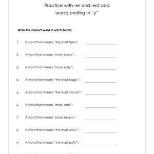 Comparative / Superlative -er and -est Suffixes - Words Ending in "y ...