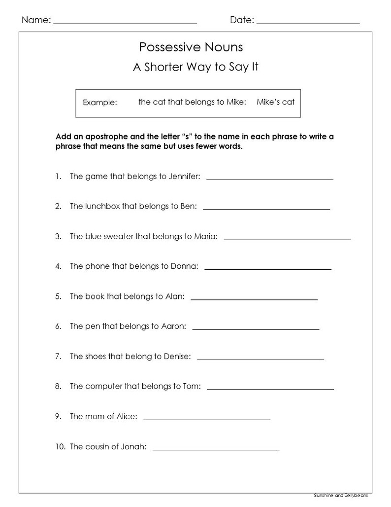 Possessive Nouns - Proper and Common Nouns - 4 Worksheets - Grades 1-2 ...