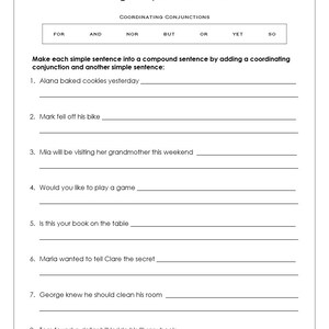 Coordinating and Subordinating Conjunctions - FANBOYS - 7 Worksheets ...