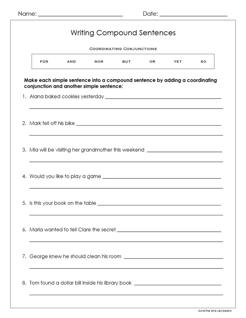 Coordinating and Subordinating Conjunctions - FANBOYS - 7 Worksheets ...