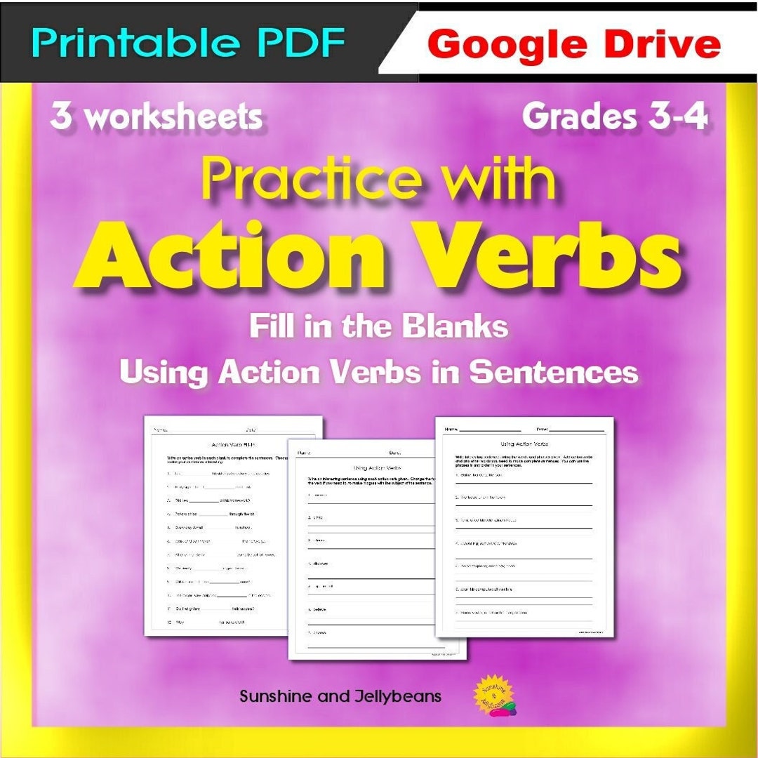 Action Verbs Practice 3 Worksheets Fill-in / Writing - Etsy