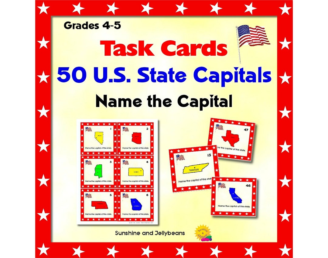 50 Task Cards - U.S. States and Capitals - State Capitals Practice ...