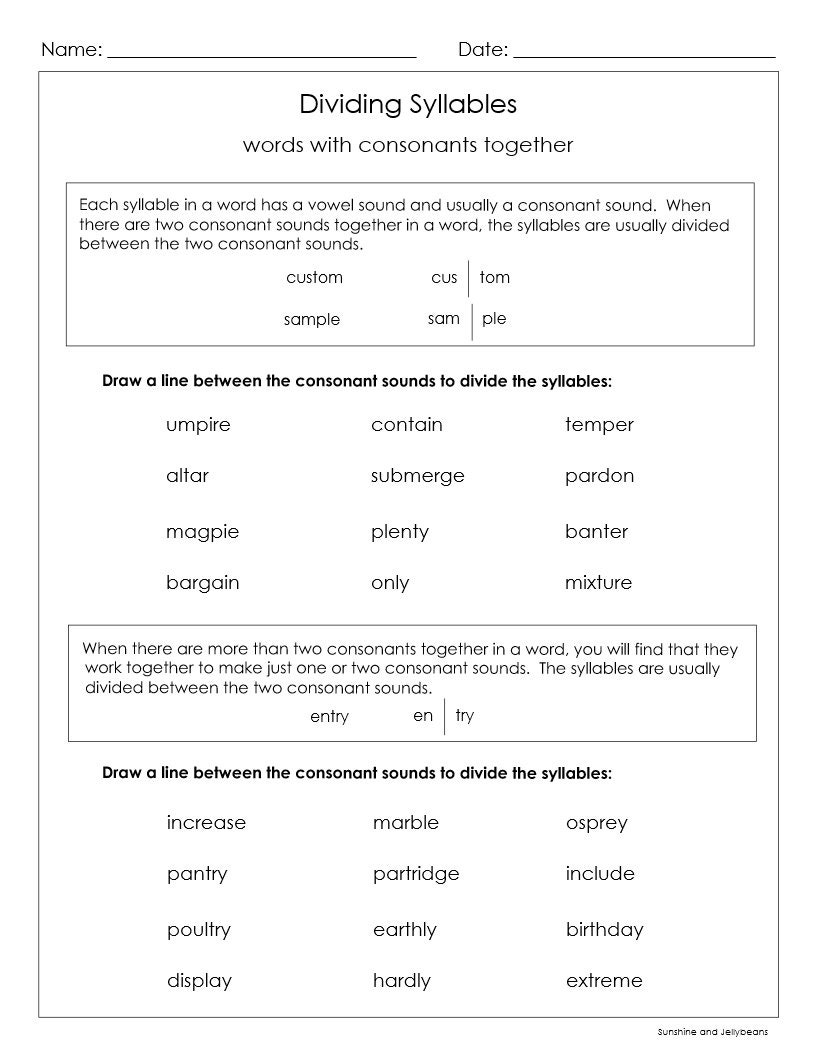 Syllables - Dividing Rules and Practice - Grades 3-4-5 - Reading ...