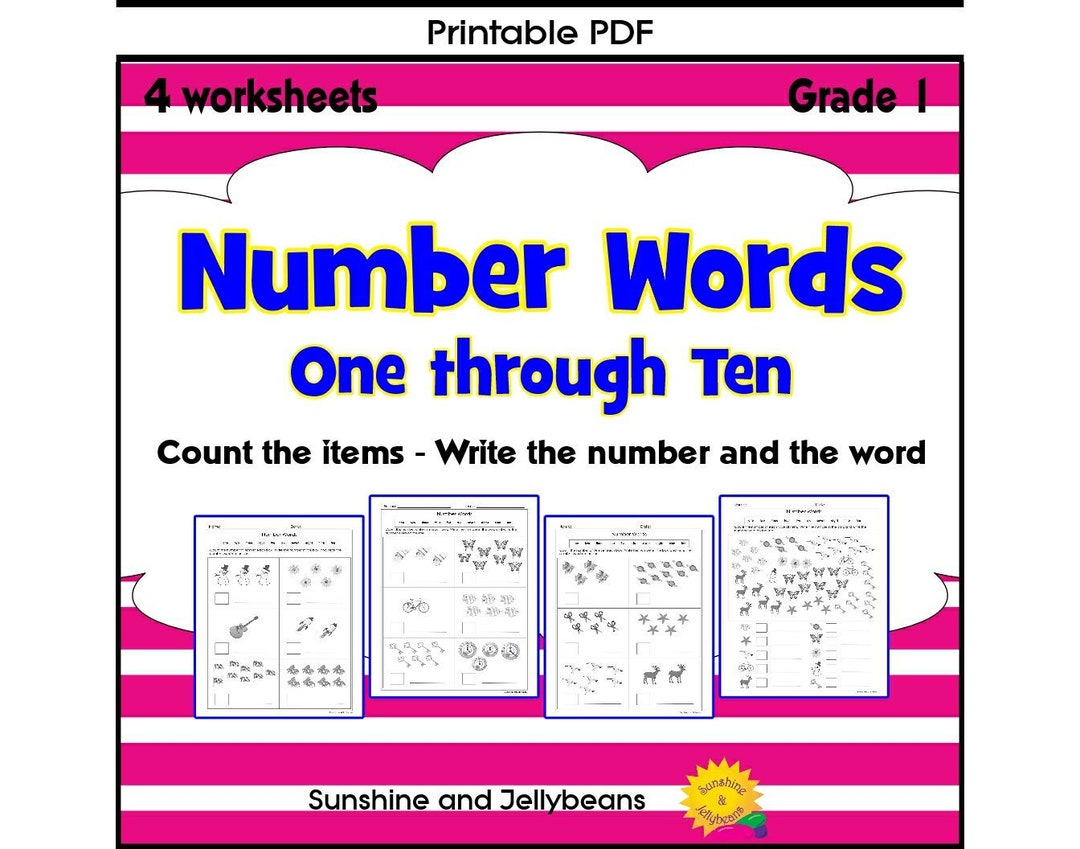 Number Words to Ten - 4 Worksheets - Grade 1 - Counting and Writing ...
