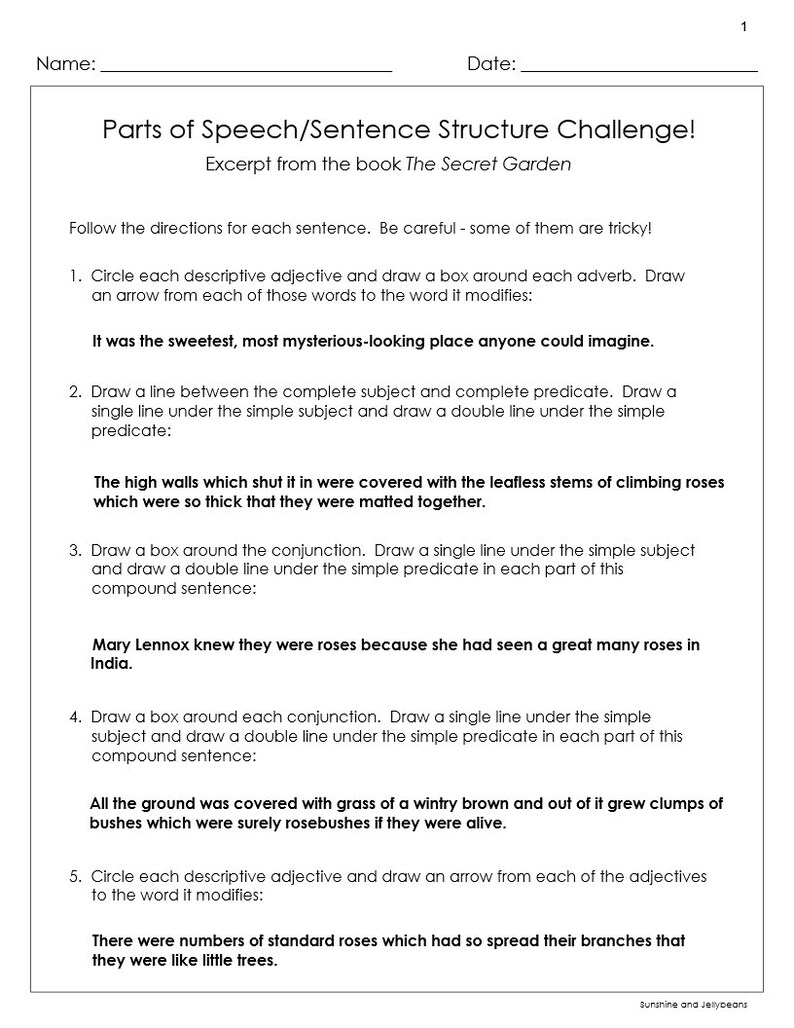 Grammar Challenge! - Parts of Speech and Sentence Structure - Secret ...