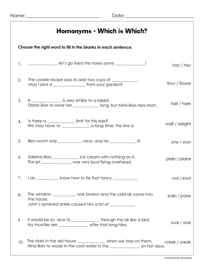 50 Homonyms - Homophones, Sound-alike Words - No-prep Vocabulary ...