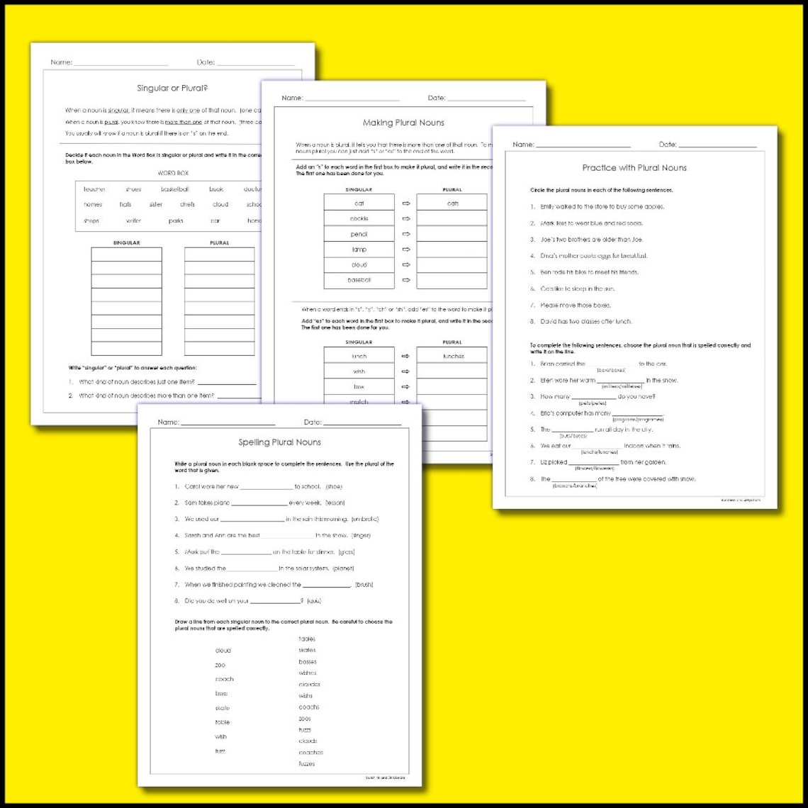 Singular and Plural Nouns - 4 Practice Worksheets - Grades 1-2 - CCSS ...