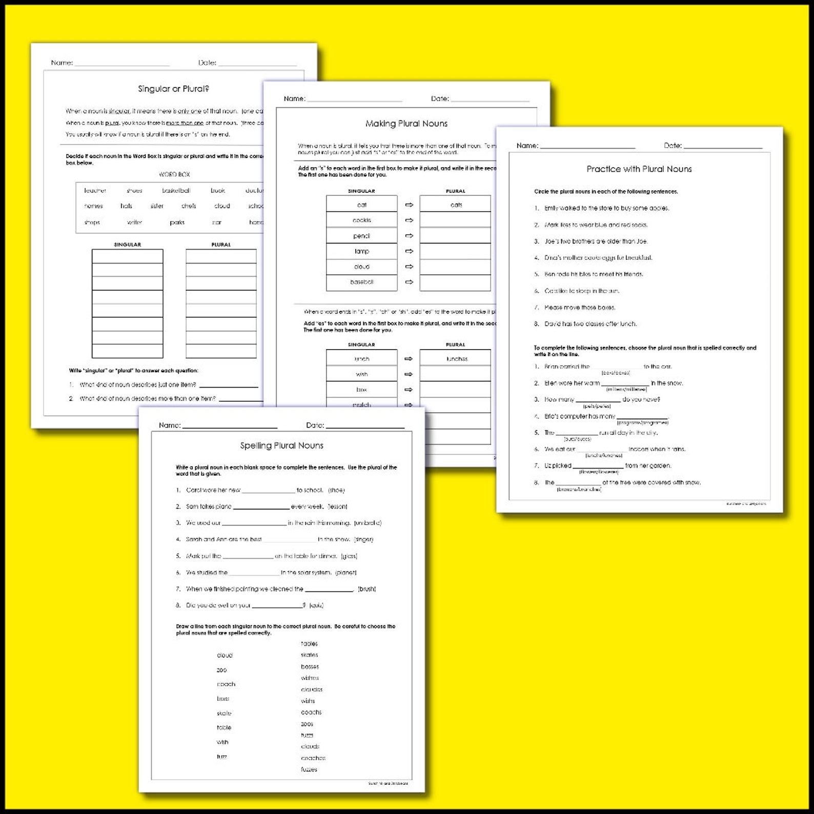 Singular and Plural Nouns - 4 Practice Worksheets - Grades 1-2 - CCSS ...