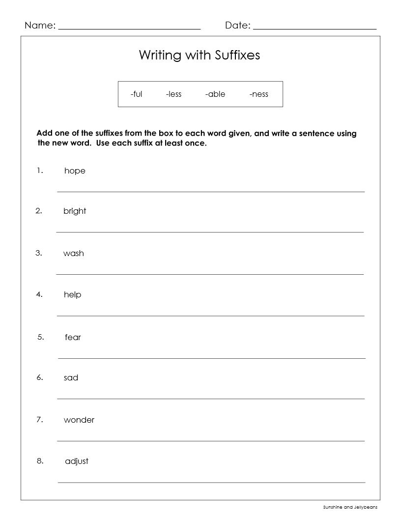 Suffixes: -ful, -less, -able, -ness / 3 Practice Worksheets - Grade 3-4 ...