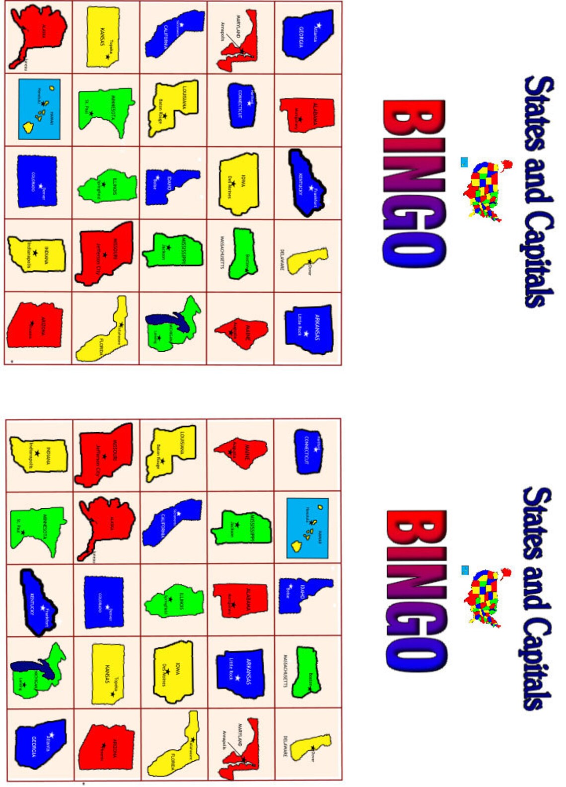 U.S. States and Capitals Bingo Game Fun & Easy Geography | Etsy