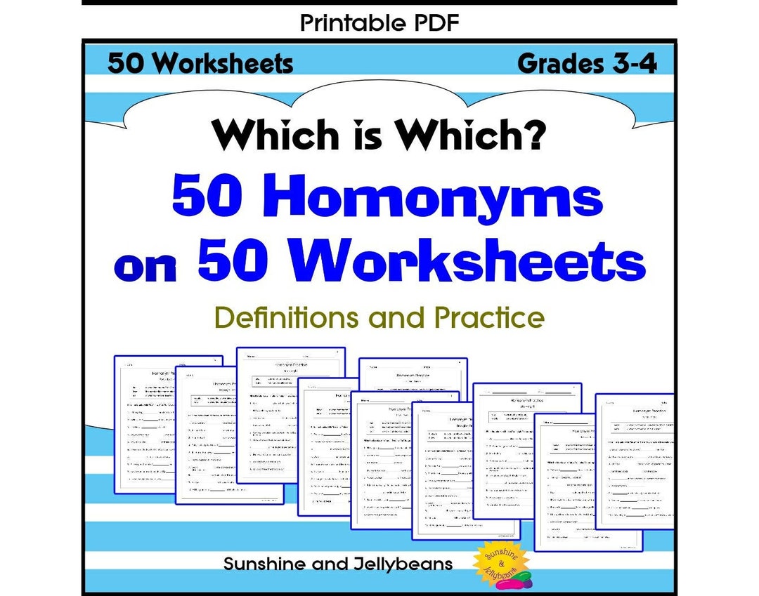50 Homonyms on 50 Worksheets - Homophones, Sound-alike Words - No-prep ...
