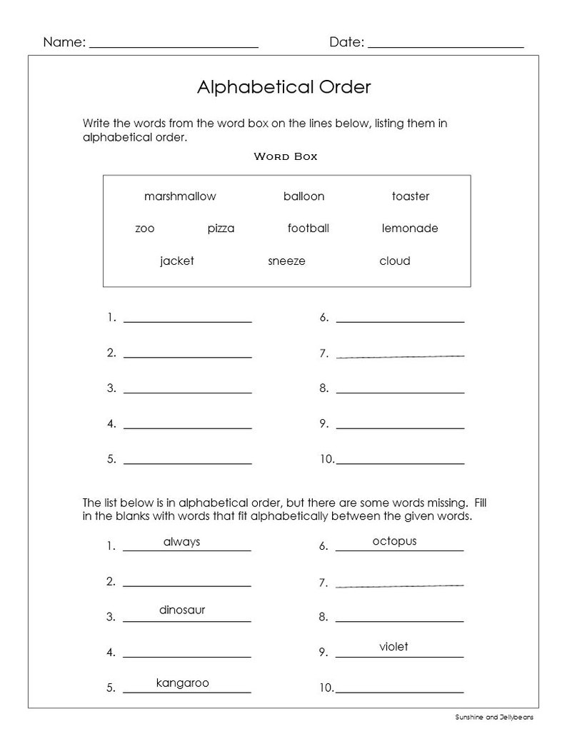 Alphabetical Order - Words, People & Places - 4 Worksheets - Grades 2-3 ...