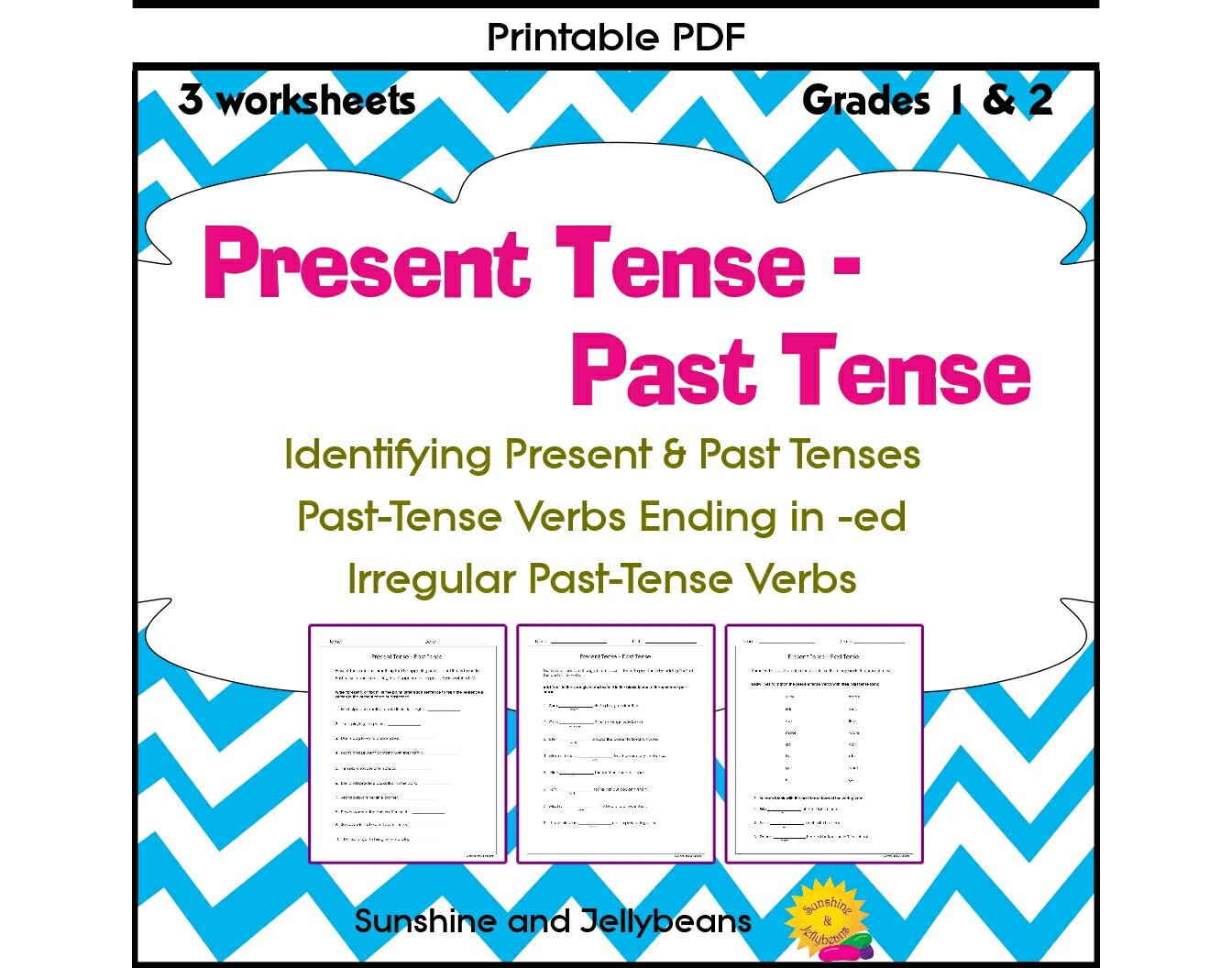 Present Tense - Past Tense - 3 Verbs Worksheets - Grades 1-2 - Great ...