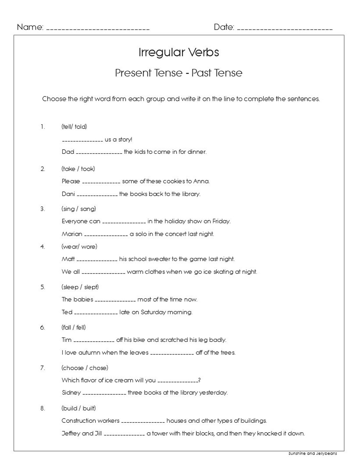 Irregular Verbs - Present Tense / Past Tense - 4 Worksheets - Grades 2 ...